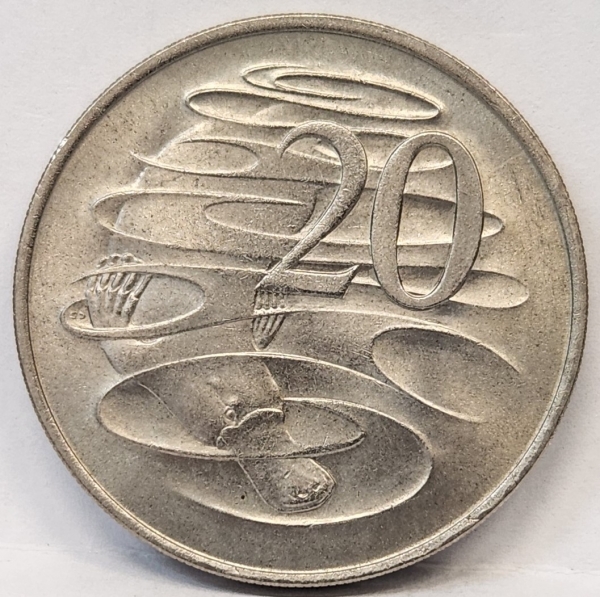 AUSTRALIA 1966 . TWENTY 20 CENTS COIN . VARIETY . RIPPLES ON PLATYPUS HEAD
